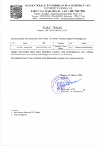 Surat Tugas Narasumber Acara Pendidikan Kalabau - Document Repository Universitas Andalas